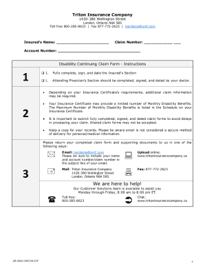 Fillable Online Disability Continuing Claim Form - Triton Insurance ...