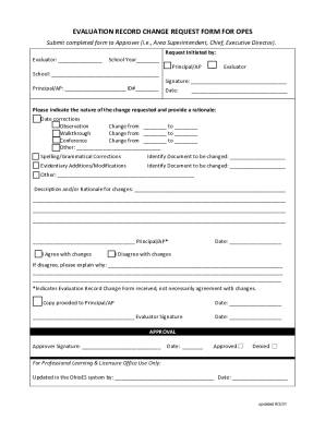 Fillable Online EVALUATION RECORD CHANGE REQUEST FORM FOR ... Fax Email ...
