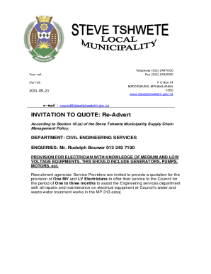 Fillable Online INVITATION TO QUOTE: Re-Advert Fax Email Print - pdfFiller