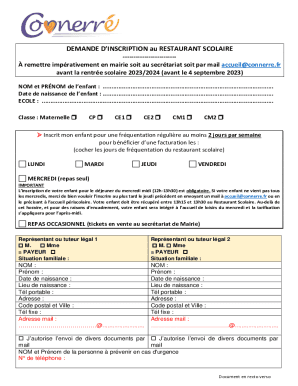Remplissable En Ligne Mairie de ConnrrSartheLe restaurant scolaire de la ville Fax Email ...