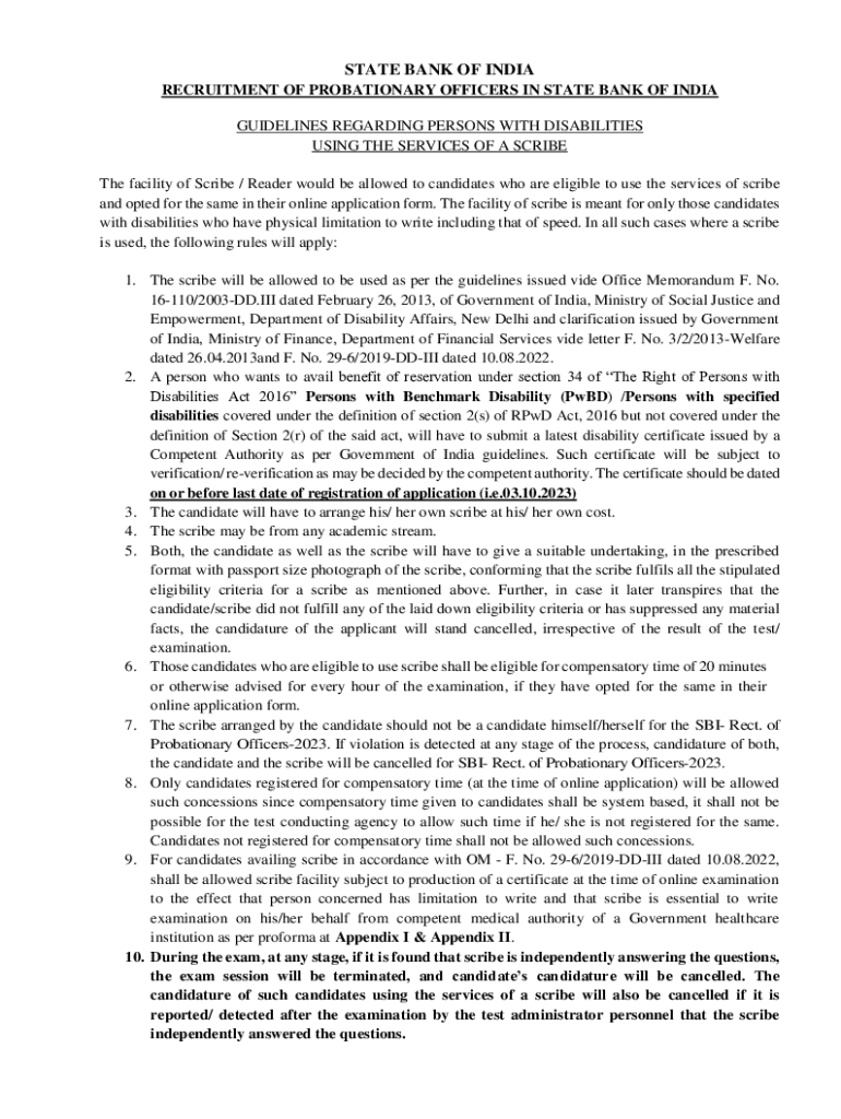 Fillable Online SBI PO Scribe Declaration Form For Persons With ...