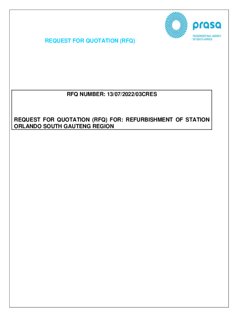 Fillable Online REQUEST FOR QUOTATION (RFQ) FOR: REFURBISHMENT OF STATION Fax Email Print ...