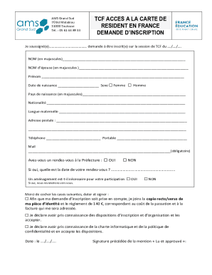 Remplissable En Ligne TCF ACCES A LA CARTE DE RESIDENT EN FRANCE ...
