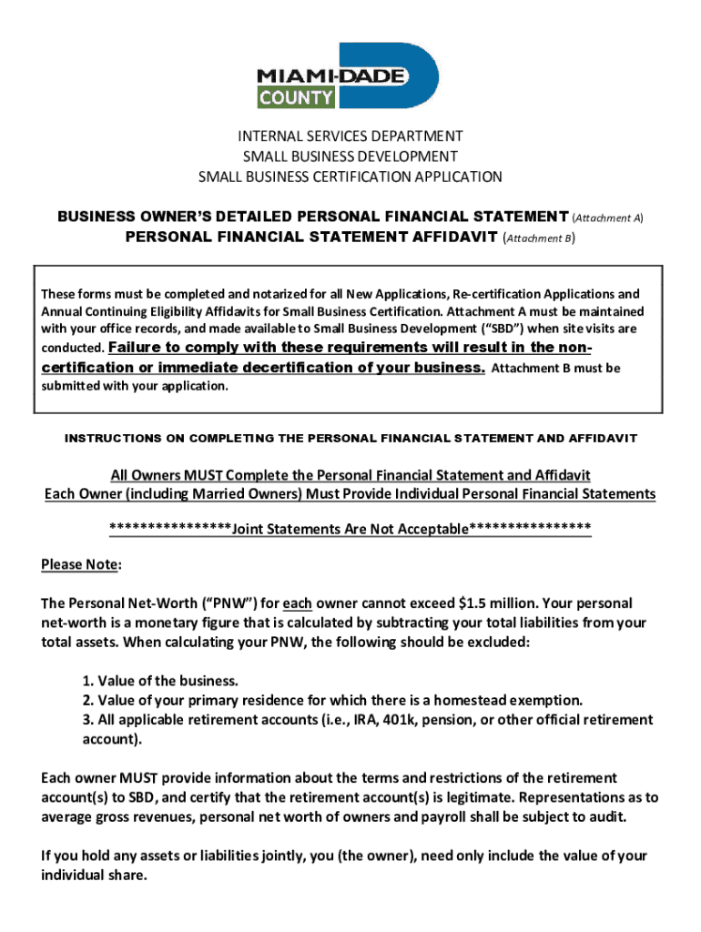 Fillable Online small-business-certification-personal-financial ...