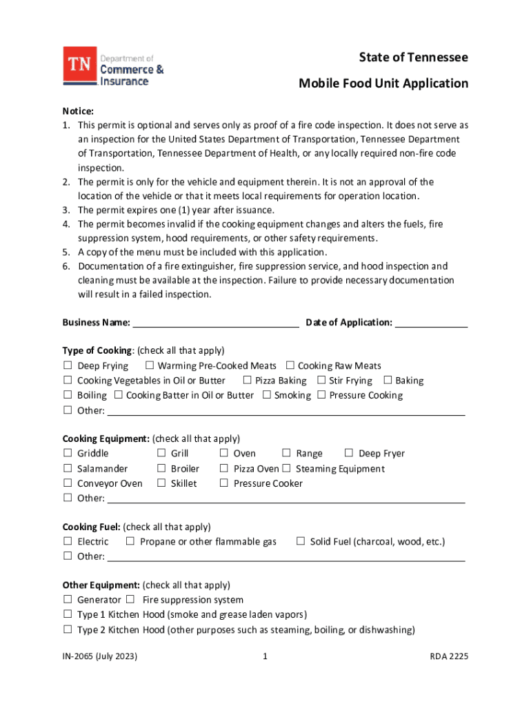 Fillable Online Tennessee Fire Prevention Licensing Food Truck ...