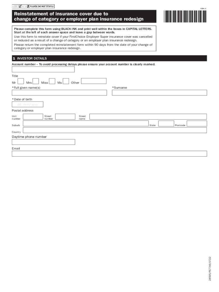 Fillable Online Reinstatement form - Change of Category or Employer ...
