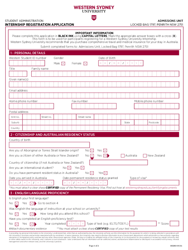 Fillable Online INTERNSHIP REGISTRATION APPLICATION Fax Email Print - pdfFiller
