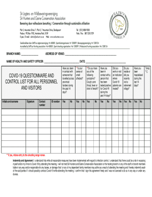 Fillable Online COVID-19 QUESTIONNAIRE AND CONTROL LIST FOR ALL ... Fax Email Print - pdfFiller