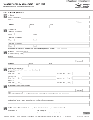 Fillable Online RTA General Tenancy Agreement Form18aPDF Fax Email ...
