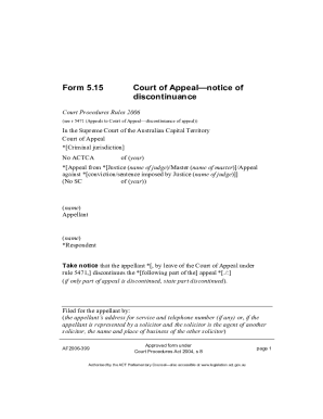 Fillable Online Form 5.15 Court of Appealnotice of discontinuance Fax ...