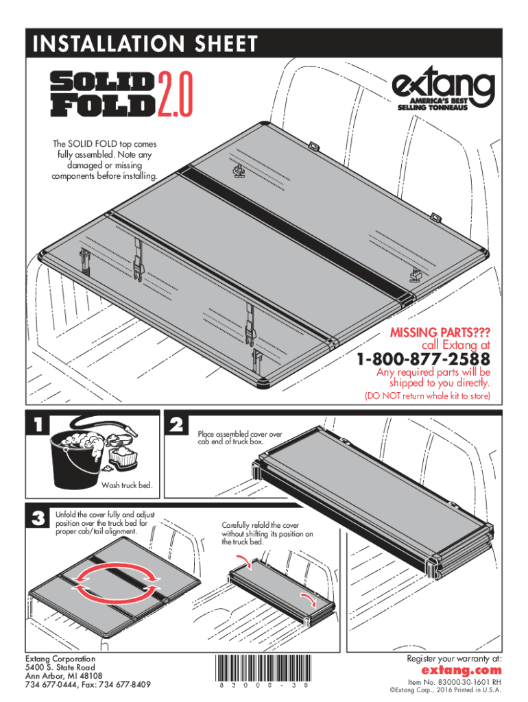 Fillable Online INSTALLATION SHEET - Extang Tonneau Covers Fax Email ...