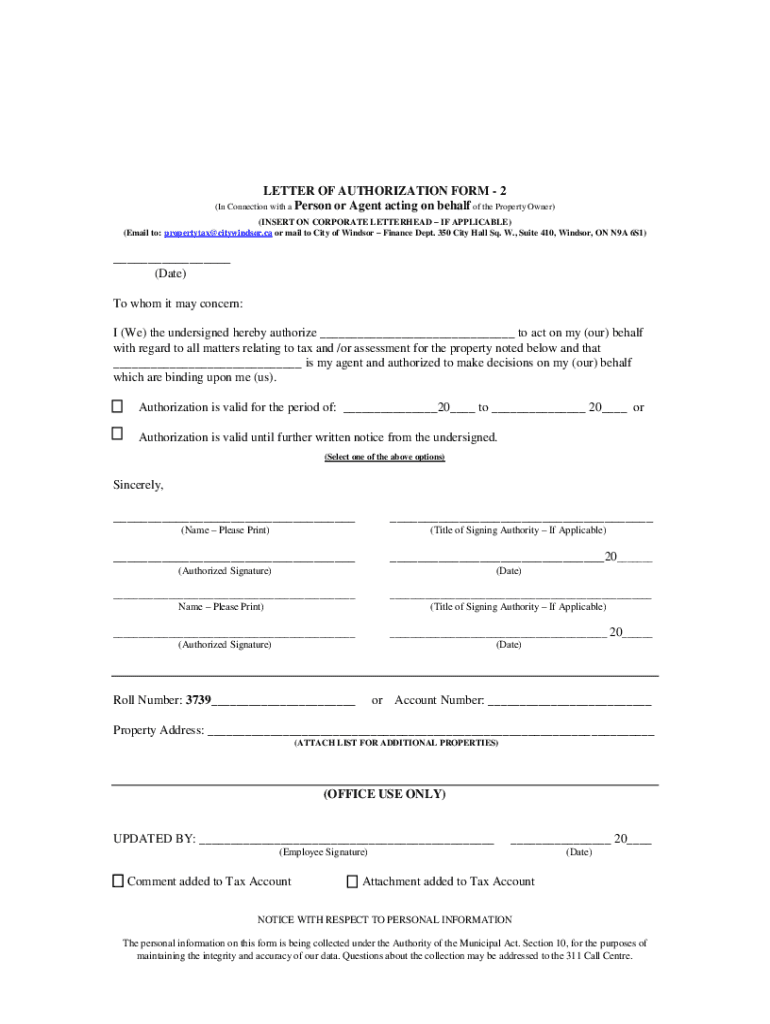 Fillable Online Letter of Authorization Form - 1 Fax Email Print ...