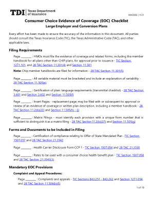 Fillable Online HMO002 - Consumer Choice Evidence of Coverage Checklist ...