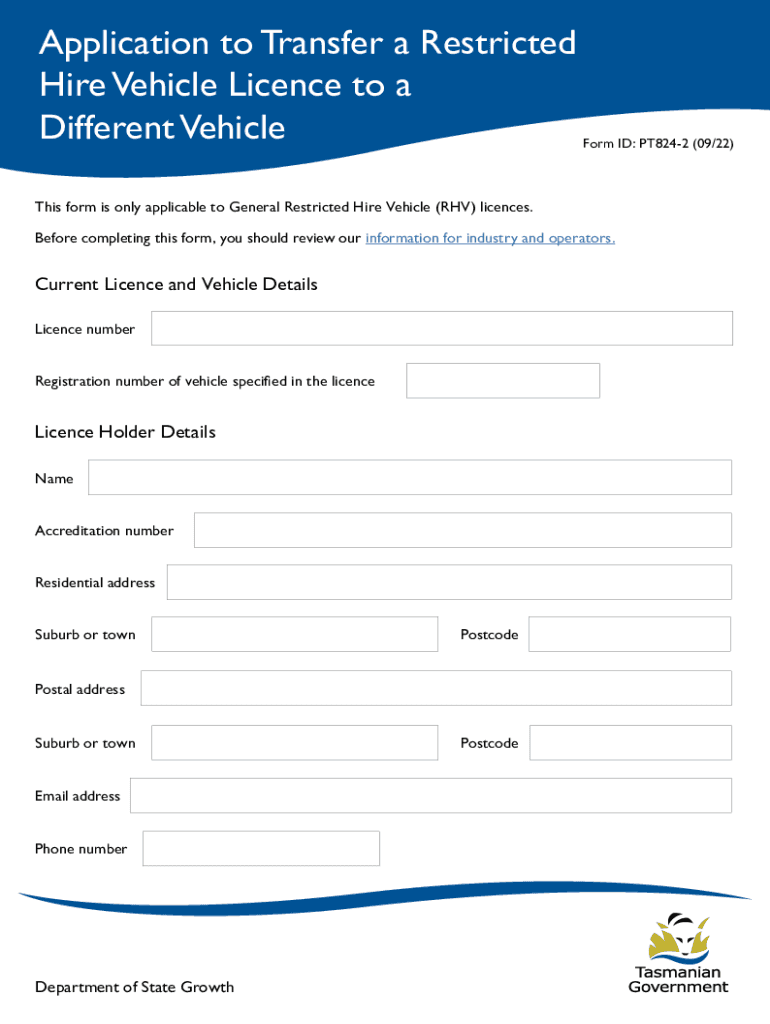 Fillable Online Application to Transfer a Restricted Hire Vehicle ...