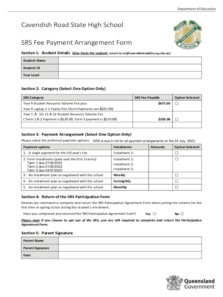 Fillable Online 2023 SRS Fee Payment Arrangement Form . ... Fax Email Print - pdfFiller