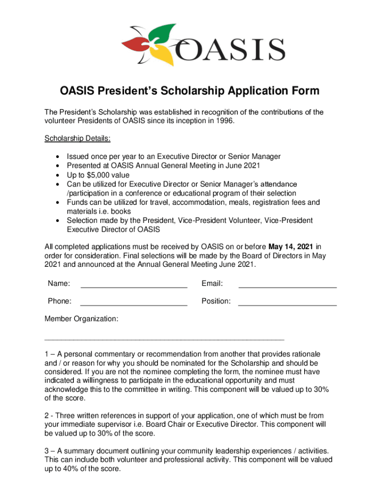 Fillable Online OASIS President's Scholarship Application Form Fax ...
