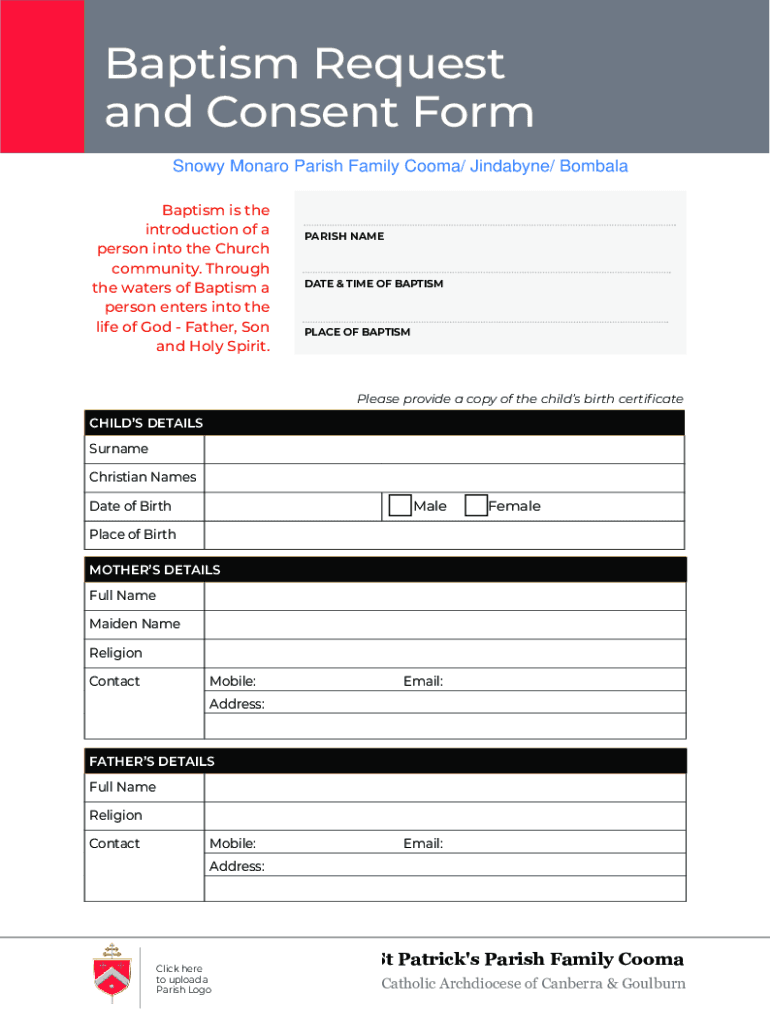 Fillable Online Baptism / confirmation consent form? - Church Tech ...
