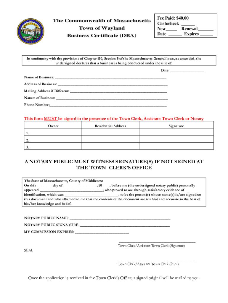 Fillable Online How do I file or renew a business certificate?waylandma Fax Email Print - pdfFiller