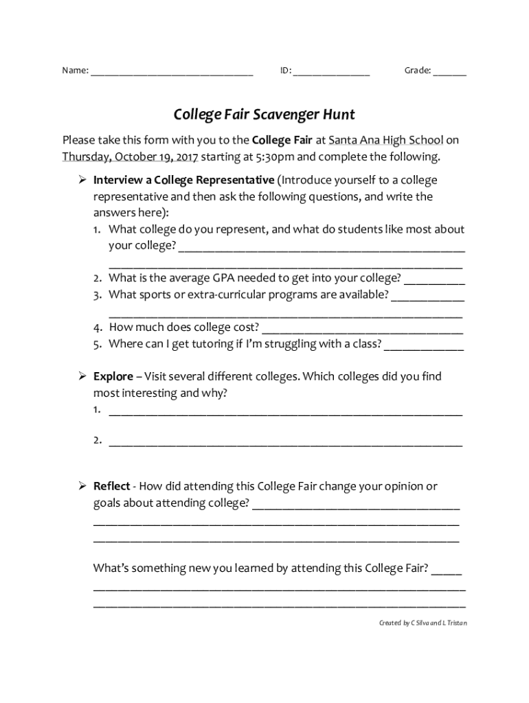 Fillable Online College Fair Scavenger Hunt Fax Email Print - pdfFiller