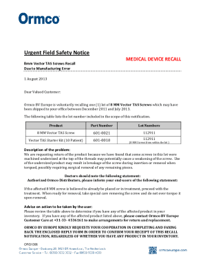 Fillable Online Quality defects and recallsEuropean Medicines Agency ...