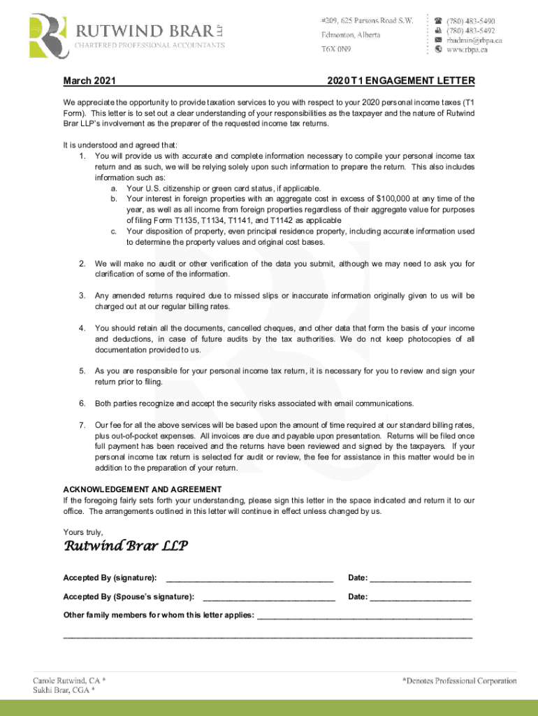 Fillable Online Personal tax engagement letter by True North Accounting ...