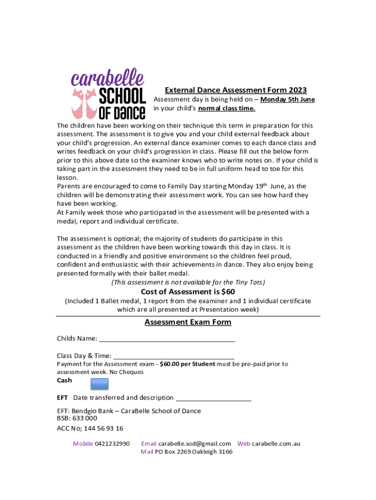 Fillable Online External Dance Assessment Form 2023 Fax Email Print ...