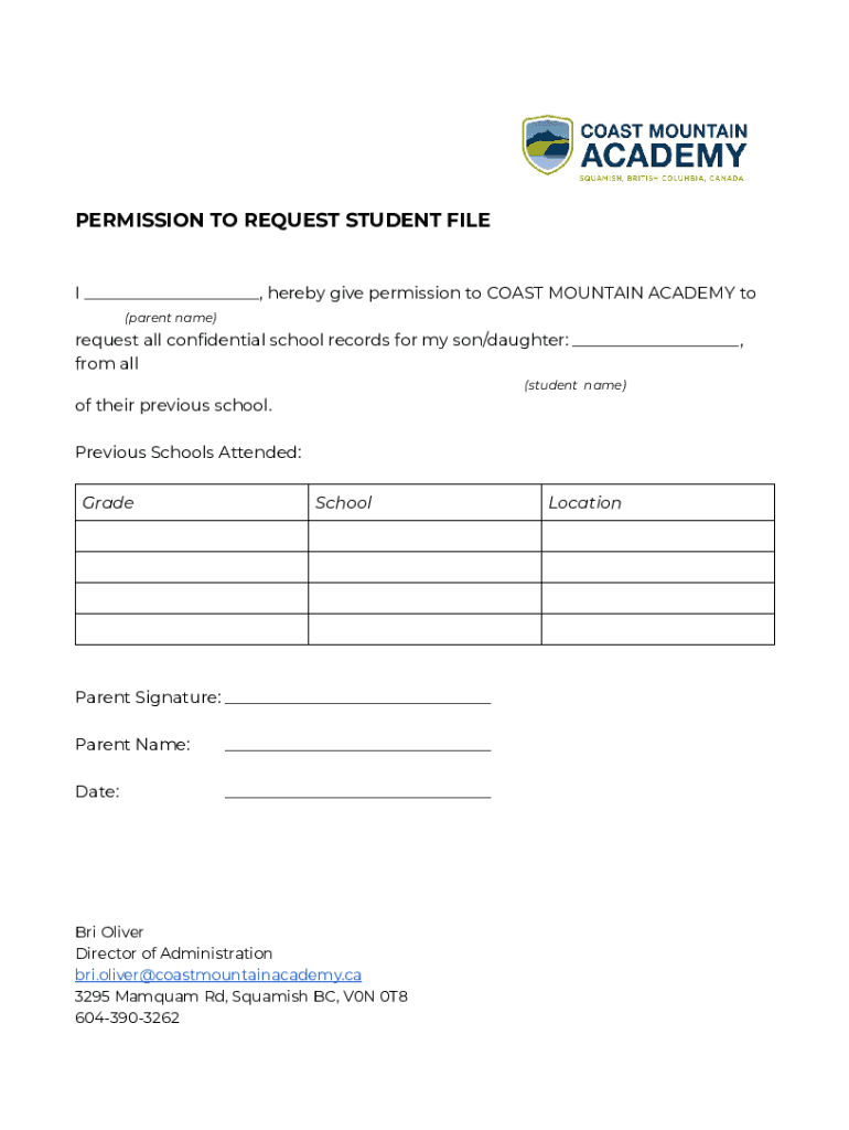 Fillable Online Permission - To Request New Student Files Fax Email Print - pdfFiller