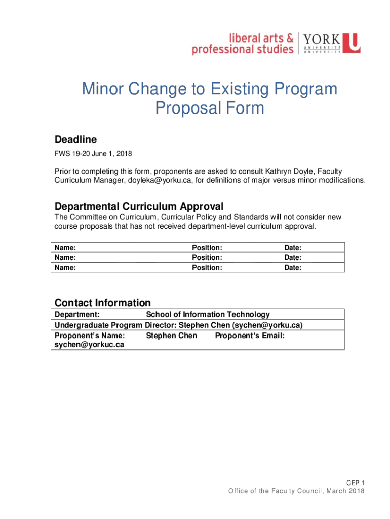 Fillable Online Minor Change to Existing Program Proposal Form Fax ...
