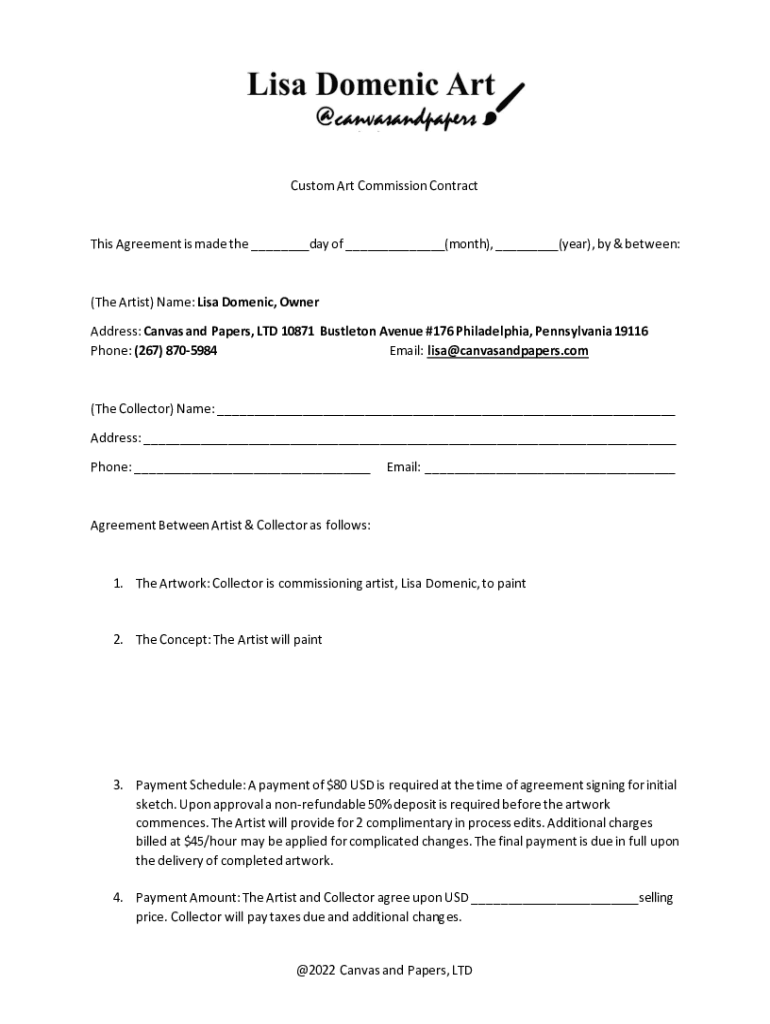 Fillable Online Sample Artist Commission Contract - SylviaPaints Fax ...