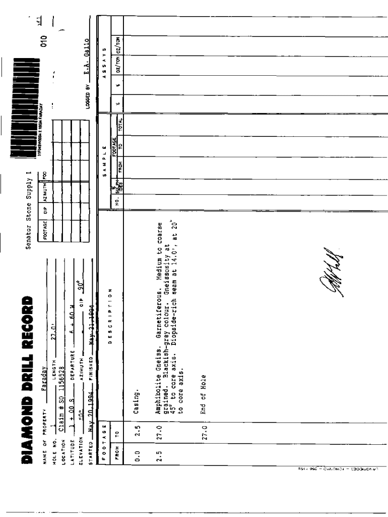 Fillable Online DDH LOG. DIAMOND DRILLING Fax Email Print - pdfFiller