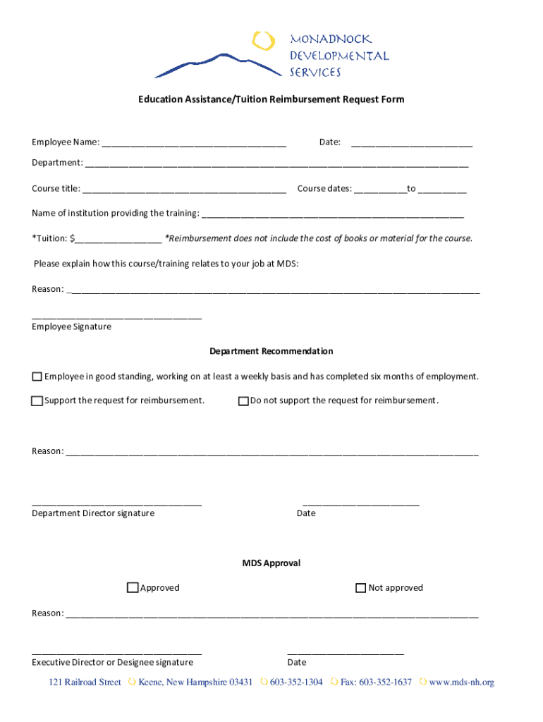 Fillable Online Tuition Reimbursement Form Fillable Fax Email Print ...