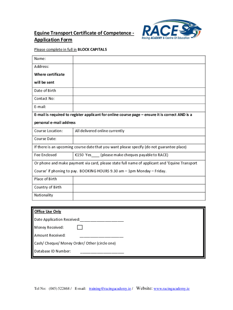 Fillable Online Transport Course Application Form Fax Email Print ...