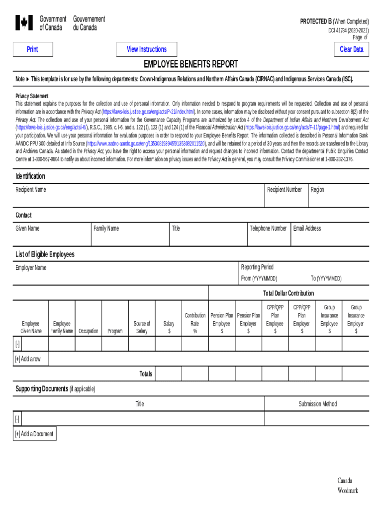 Fillable Online DCI 41784 (2020-2021) EMPLOYEE BENEFITS REPORT ...