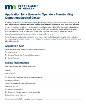 Fillable Online Application for a License to Operate a Freestanding ...