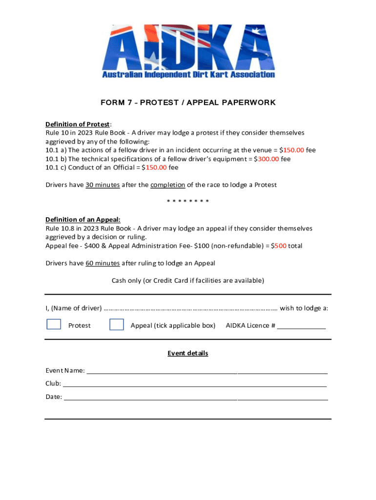 Fillable Online FORM 7 PROTEST / APPEAL PAPERWORK Fax Email Print ...