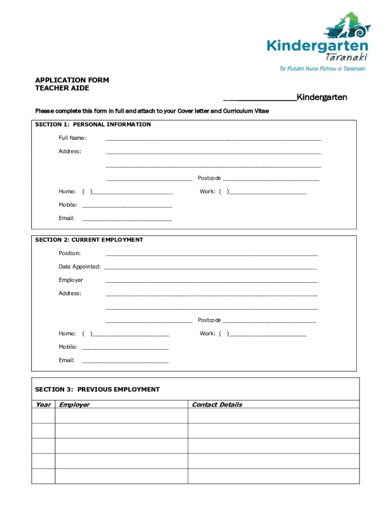 Fillable Online application form - teacher aide Fax Email Print - pdfFiller