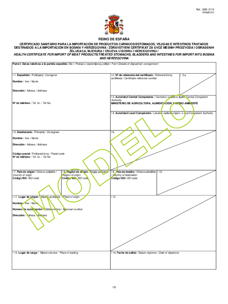 Completable En línea certificado sanitario para la exportacin a bosnia- ... Fax Email Imprimir ...