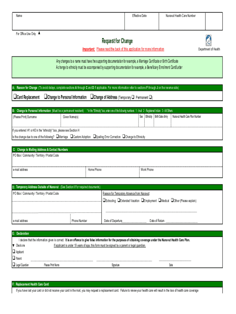 Fillable Online gov nu Application for Nunavut Health Care Coverage Fax ...
