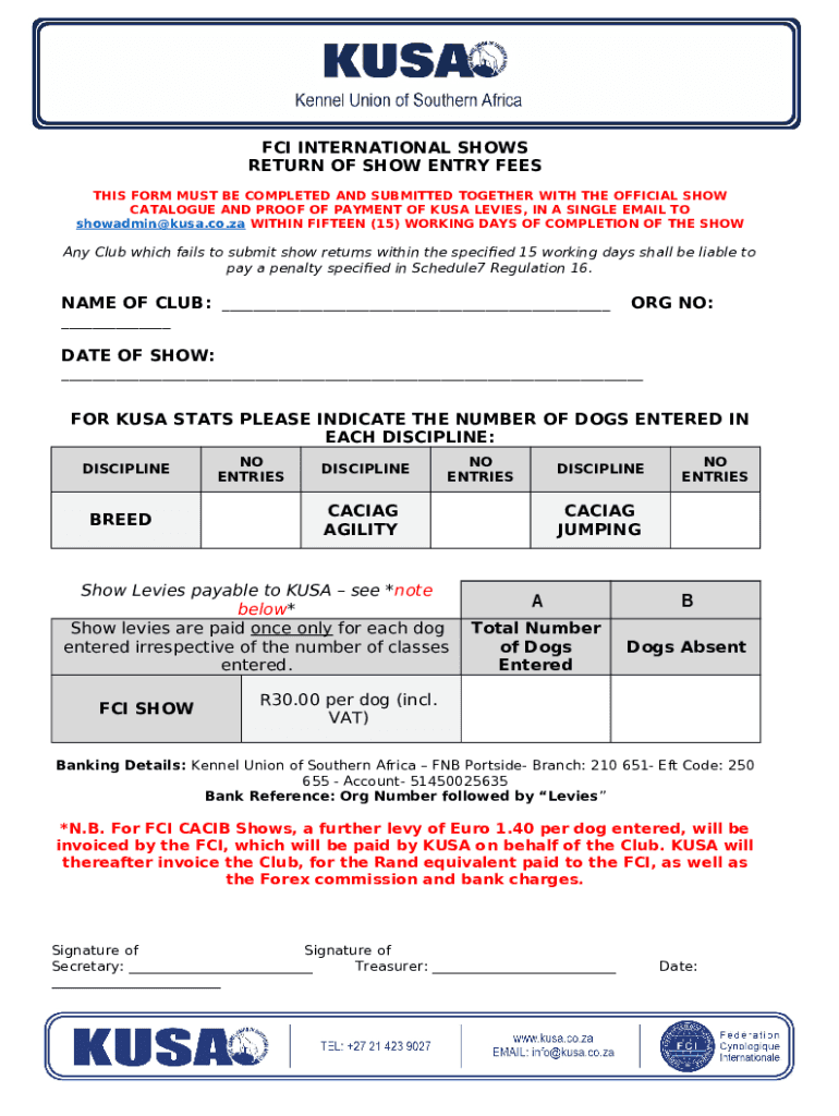 Show Return - Championship, Qualifying & FCI ... Doc Template | pdfFiller