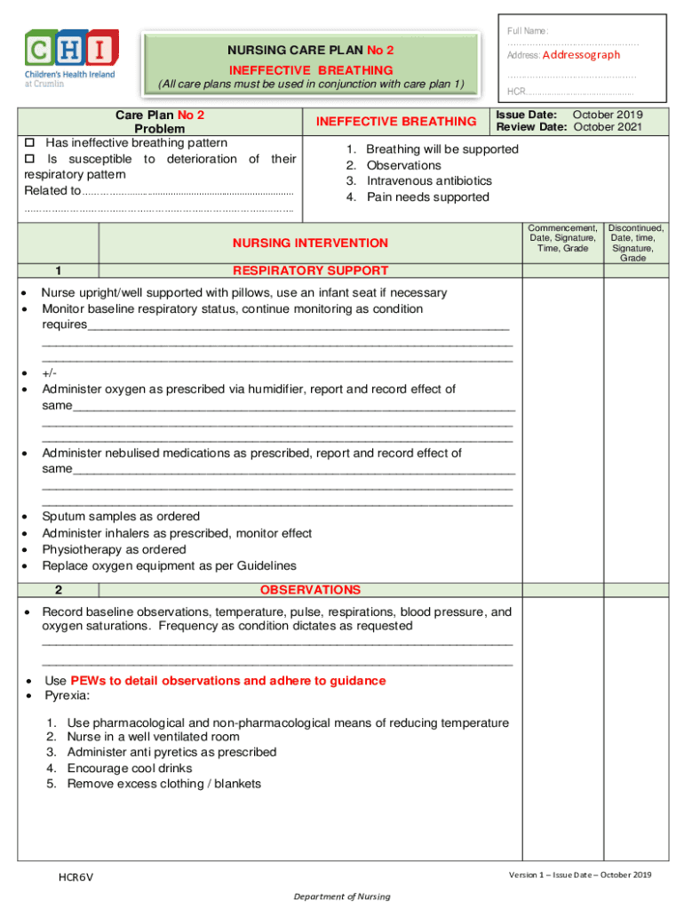 Fillable Online Ineffective Breathing Pattern Nursing Diagnosis & Care ...