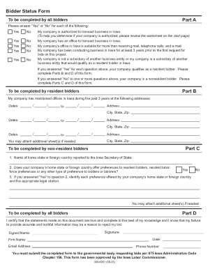 Fillable Online Bidder is to complete the following. Fill out items with blanks ... Fax Email ...
