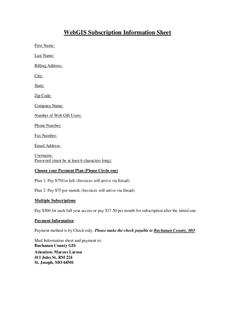 Fillable Online WebGIS Subscription Information Sheet Fax Email Print ...