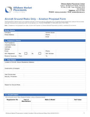 Fillable Online Aircraft Ground Risks Only Aviation Proposal Form Fax ...