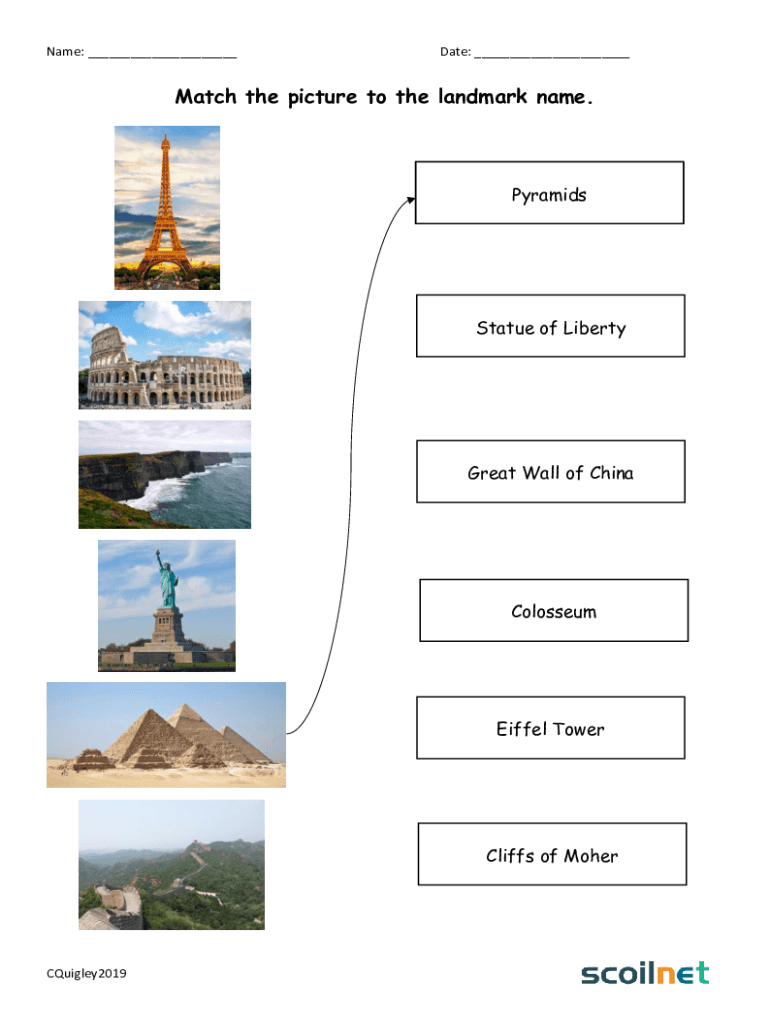 Fillable Online World Landmarks 3-Part Cards and Matching with Safari ...