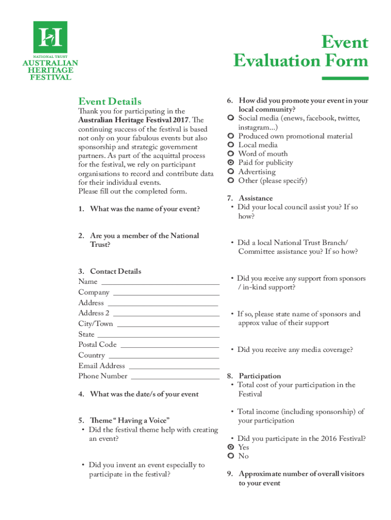 Fillable Online Event Evaluation Form - National Trust of Australia Fax ...