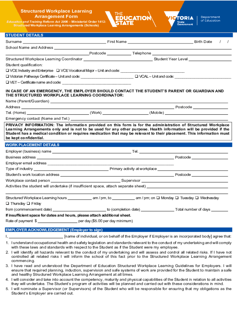 Fillable Online Get Structured Workplace Learning Arrangement Form Fax ...