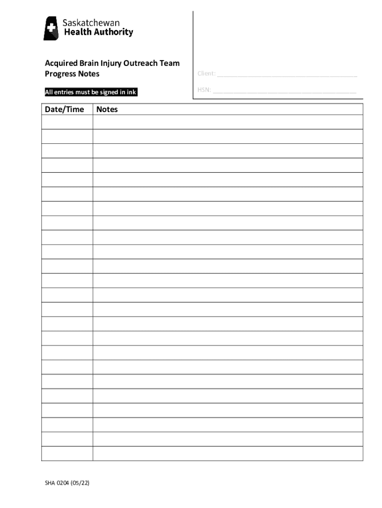 Fillable Online SHA 0204 ABI - Progress Notes Fax Email Print - pdfFiller