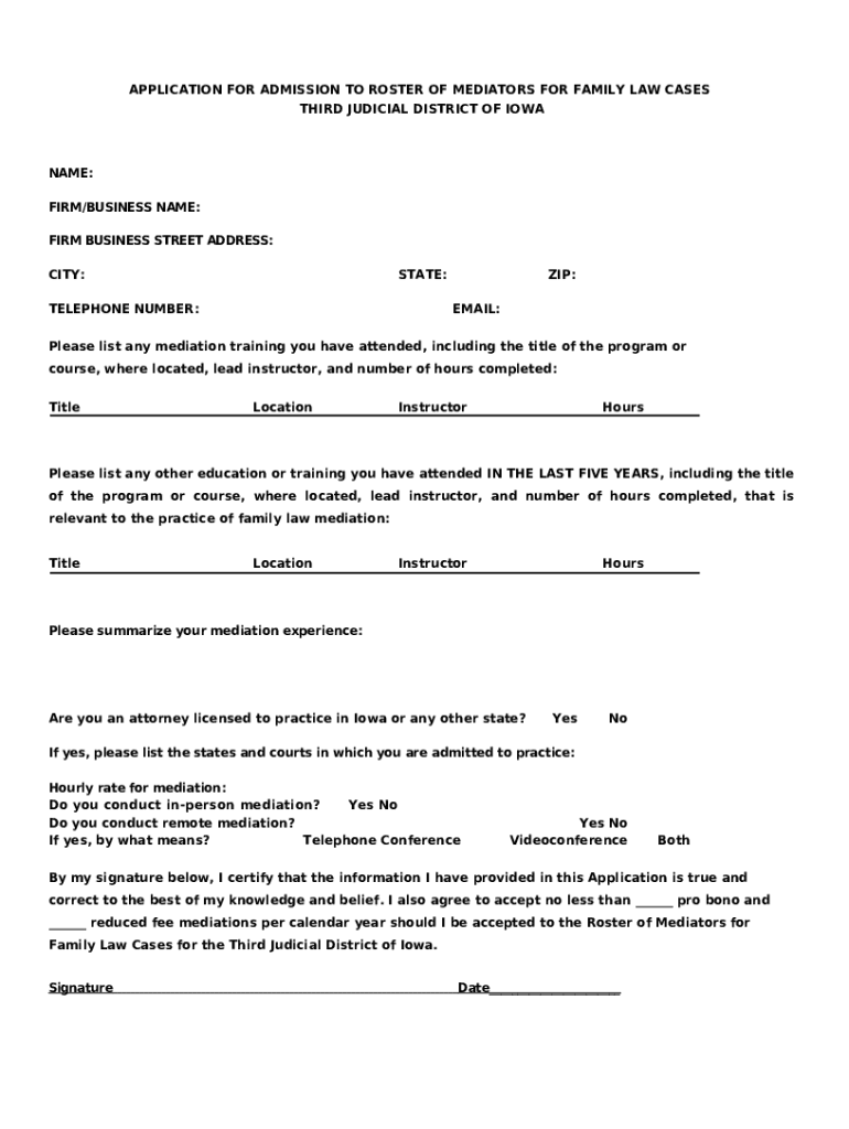 Application for Mediation Roster (DOC) Doc Template | pdfFiller