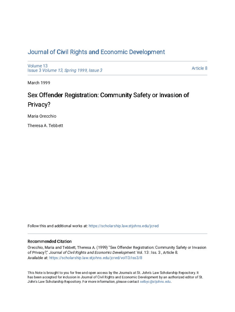 Fillable Online Sex Offender Registration: Community Safety or Invasion of ... Fax Email Print ...