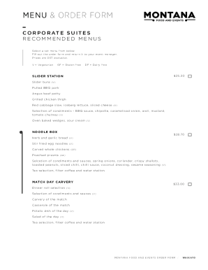 Fillable Online BUFFET DINNER RECOMMENDED MENUS Fax Email Print - pdfFiller